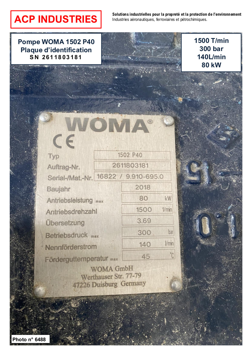 Exemple de restauration WOMA - Pompes haute pression